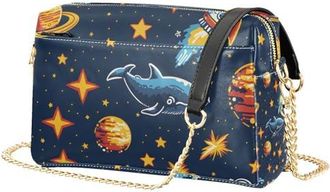 Mnsruu Sacs à bandoulière pour femme, sac à main en cuir à motif étoiles spatiales sans couture