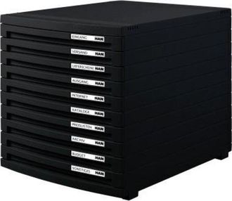 Han Schubladenbox contur 10 Schubladen din A4 din B4 din C4 Polystyrol Geh&auml;usefarbe: schwarz Farbe der Schublade: schwarz