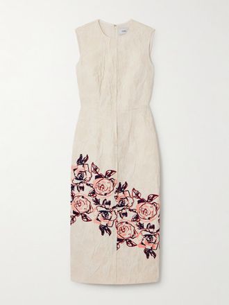 Erdem Midikleid Aus Einer Baumwoll-leinenmischung Mit Stickereien - Elfenbein