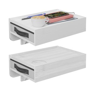 Relaxdays Nachttisch klemmbar, 2er Set, Bambus, HxBxT: 14 x 37 x 26,5 cm, Schublade, Bettablage zum Einh&auml;ngen, wei&szlig;