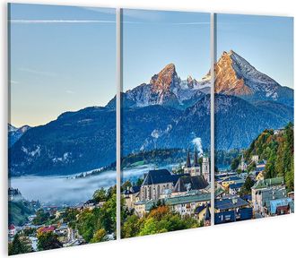 Islandburner Bild auf Leinwand Berg Watzmann Stadt Berchtesgaden Bayerische Alpen Wandbild Poster Bilder 130x80cm - 3 Teile