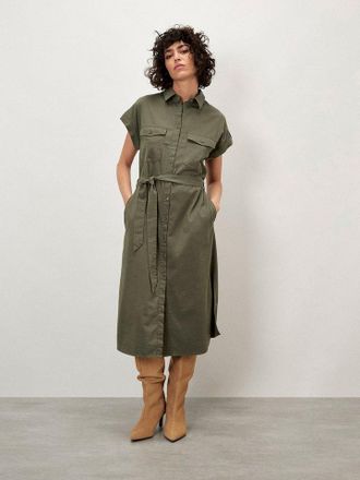 Apricot Midikleid Unifarbenes Hemdblusenkleid mit Bindeband