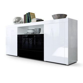 Vladon Sideboard Santiago, Made in Germany, Wei&szlig; Hochglanz/Schwarz Hochglanz - Moderne Kommode f&uuml;r Ihr Wohnbereich - (BxHxT) 167 x 72 x 35 cm