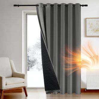 Deconovo Thermovorhang K&auml;lteschutz, Gardinen mit &Ouml;sen gegen K&auml;lte, W&auml;rmeisolierend Vorhang Verdunkelung Wohnzimmer, 260x200cm(H&ouml;hexBreite), Hellgrau, 1 St&uuml;ck