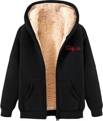 Generic 2026 Vestes &agrave; capuche pour femme avec fermeture &eacute;clair chaude et basique pour automne/hiver, Noir, XL
