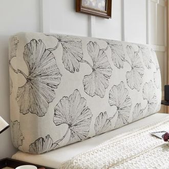 Generic Stretch bedruckter Bettkopfteil Bezug Staubschutz in voller Gr&ouml;&szlig;e Kopfteil Bezug f&uuml;r die Heimdekoration Schattenblatt - Beige 210-230 cm/83-90.5 Zoll