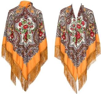 Generic Poncho Femme Hiver Chaud Chale Femme Hiver Chaud Cape Femme Effet enveloppant Grand Carr&eacute; 160X160 Cm Imprim&eacute; Pompons Style Ethnique Printemps-Automne