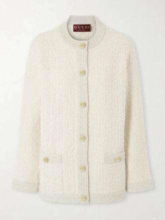 Gucci Cardigan Aus Metallic-tweed Aus Einer Wollmischung - Elfenbein