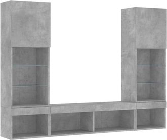 vidaXL Vidaxl - Unit&eacute;s murales tv avec led 5 pcs gris b&eacute;ton bois ding&eacute;nierie