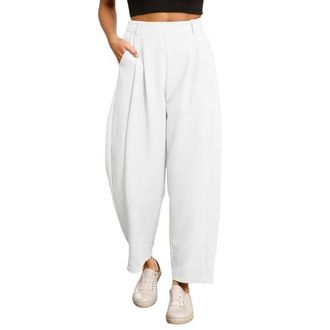 Generic Pantalon pour femme - Jambe large - &Eacute;lastique - Taille haute - Poche lat&eacute;rale - Pantalon de travail d&eacute;contract&eacute; - Pantalon extensible pour femme, blan