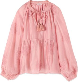 Oltre Femme, Blouses et Chemises, Rose, Taille: 44 FR Blouse en m&eacute;lange de lyocell avec broderie