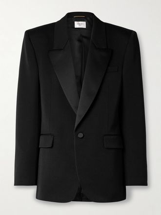Saint Laurent Blazer Aus Wolle Mit Satinbesatz - Schwarz
