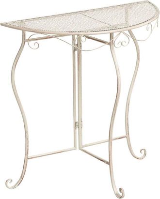 Beliani Beliani - Table de Bistrot de Jardin Vintage en M&eacute;tal 80 x 36 cm Plateau en Fer Motif Floral Beige Clair Folelli