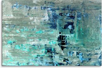 Paul Sinus Art 120x80cm Leinwandbild auf Keilrahmen Kunstmalerei blau grün abstrakt Wandbild auf Leinwand als Panorama