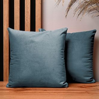 MG Design 2er Set Kissenbez&uuml;ge 30 x 30 cm in Blau - mit Rei&szlig;verschluss, samtig-weich mit dezentem Schimmer, pflegeleicht & langlebig