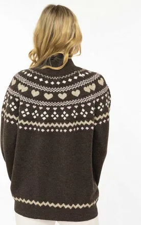 Zwillingsherz Stehkragenpullover Norweger Norweger-Muster, hoher Kragen, oversize, komfortables Strick