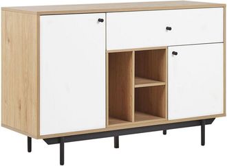 Beliani Commode Buffet Effet Bois Clair avec 2 Compartiments &agrave; Portes et 1 Tiroir Blancs Meuble de Rangement &Eacute;l&eacute;gant pour Chambre ou Salon Scandinave Beliani