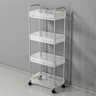 Generic Acrylic Rolling Utility Cart, Slim Storage Trolley with Lockable Wheels and Handles, Transparent Mobile Organizer Shelf for Kitchen, Bathroom, Office,