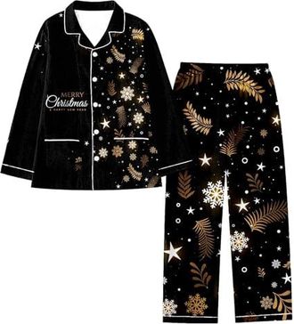 Generic Ensemble de pantalons d&eacute;contract&eacute;s &agrave; manches longues pour femme Motif flocons de neige, dor&eacute;, XXL