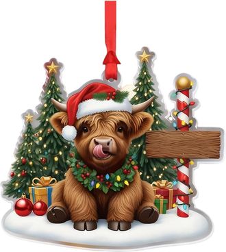 Generic Highland Cow Weihnachtsschmuck - 2D Acryl Weihnachtsdekorationen - Schottische Hochl&auml;nder Weihnachtsverzierungen - f&uuml;r Innen Home Weihnachtsbaum Hotel