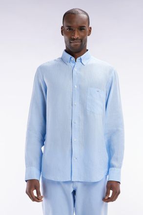 Eden Park Chemise En Lin Ciel Unie Coupe Droite