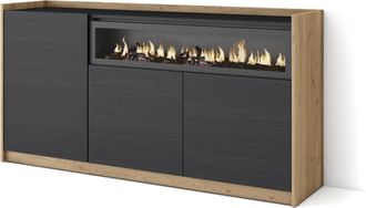 Skraut Home | Sideboard, Highboard | Kommode, Komodenschrank | 156x80x37 cm | 3 Türen | Elektrokamin. | Moderner Stil | Schwarz Eiche