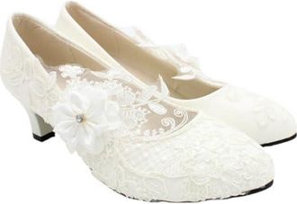 Garneck Chaussures de Mariage Blanches en Dentelle &agrave; Talon Carr&eacute; 5 CM Chaussures de Soir&eacute;e pour Femme &Eacute;l&eacute;gantes Taille 40 Confort L&eacute;ger en Caoutchouc et Polyu