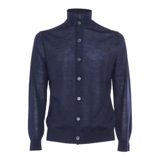 Ballantyne T-neck Cardigan - - Knitwear - Herren - Blau - 2XL