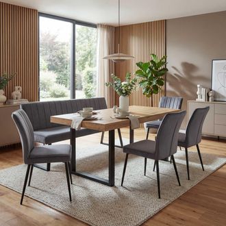 Mendler Esszimmer-Set HWC-K16, 4er-Set Stuhl+Sitzbank Esszimmergruppe Sitzgruppe Esszimmergarnitur, Samt Metall - dunkelgrau