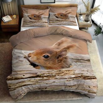 Generic Bettw&auml;sche 220x240 Minimalistisch Bettbezug 220x240 Rotes Eichh&ouml;Rnchen Bettbezug mit 2 Kissenbez&uuml;ge 80x80cm, Bettw&auml;sche-Sets Microfaser mit Rei&szlig;versch