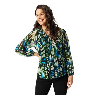 Biba Bluse f&uuml;r Damen, Transparent (Schmetterling Gr&uuml;n)