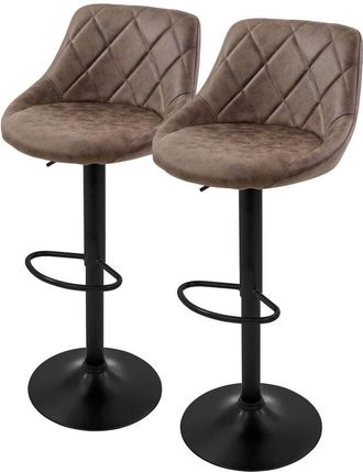 ML Design Lot de 2 Tabourets de Bar en Simili, Marron, Chaise Rembourr&eacute;e avec Dossier et Repose-Pieds, R&eacute;glable en Hauteur 62-82 cm, Pivotante &agrave; 360&deg;, Tabouret