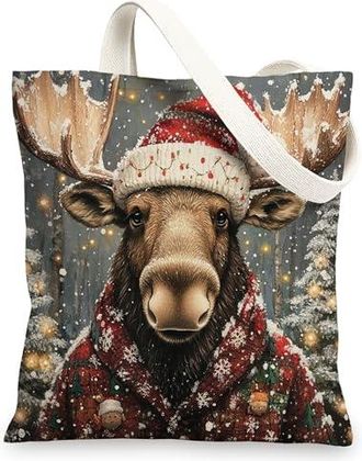 Generic Sac fourre-tout dhiver en toile d&eacute;lan pour faire du shopping, 33 x 38,1 cm, motif arbre de No&euml;l paysager, sac d&eacute;picerie r&eacute;utilisable pour femmes et ho