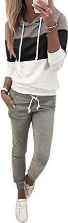 ORANDESIGNE Surv&ecirc;tement Femmes Casual Sweats &agrave; Capuche Sportswear Manches Longues Suit Zipper V&ecirc;tements de Fitness Femme Pantalons Sports Jogging-2pcs Noir 42