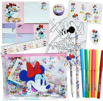 Disney Minnie Mouse Federmäppchen für Mädchen - Minnie Mouse Stifte -Set mit Bleistiften, Stickern und Zeichenzubehör - Minnie Mouse Geschenke