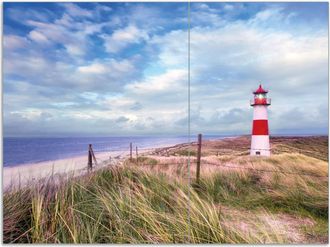 Wallario Herdabdeckplatte/Spritzschutz aus Glas, 2-teilig, 70x52cm, für Ceran- und Induktionsherde, Motiv Leuchtturm am Strand von Sylt