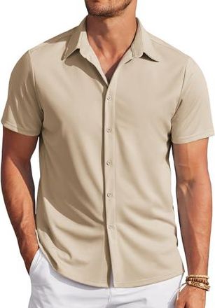 Coofandy Chemise Confort Homme Bras Court Casual Summer Beach Shirt Costume Homme Chemise Casual sous Le Bouton Regular fit Shirt Homme Summer Kaki XXXL
