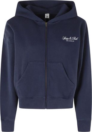 Sporty & Rich Femme, Sweatshirts et sweats &agrave; capuche, Bleu, Taille: 38 FR Vendome LA Embroidered Zip Sweat &agrave; capuche
