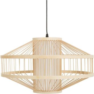 Beliani Hängeleuchte Hellbraun Bambusholz 1-Flammig Geometrisch Käfigform Langes Kabel Boho-Stil Beleuchtung Leuchte Esszimmer Schlafzimmer Wohnzimmer