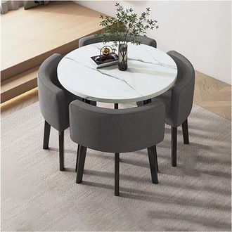 Generic Esstisch mit 4 St&uuml;hlen, modernes rundes Tisch-St&uuml;hle-Set, Balkon-Wohnzimmer-Esstisch, wasserdicht und Anti-Macchia, for kleine R&auml;ume(18)