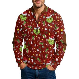 Generic Le Grinch Pull De Noel Homme zippé Drole Famille Sweatshirts Deguisement Pyjama Adulte Femme Vetement Sweat Ugly Noel Sweats Costume The Pulls Christm