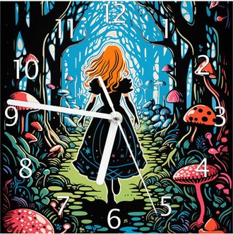 Wallario Design-Wanduhr Magischer Waldpfad aus Glas, Motiv-Uhr Größe 20 x 20 cm, weiße Zeiger