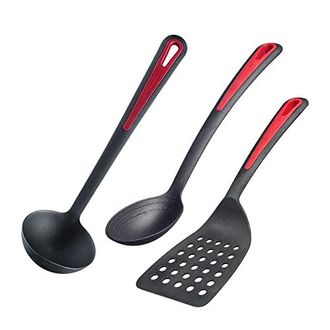Westmark Set dUstensiles de Cuisine, 3 pi&egrave;ces, 1x Spatule, 1 Cuill&egrave;re &agrave; R&ocirc;ti et &agrave; L&eacute;gumes + Louche, Plastique, Gallant, Noir/rouge, 295622E6