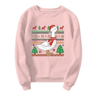 Generic Sweat-shirt de No&euml;l &agrave; manches longues et col rond d&eacute;contract&eacute; pour femme - Imprim&eacute; mignon - Automne et hiver, rose, XXL