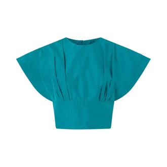 Pinko Pinko, Femme, Blouses et Chemises, Vert, Taille: 40 FR Haut pliss&eacute; &agrave; manches courtes