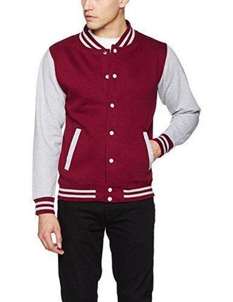 Awdis AWDis Varsity Jacket, Sweat-Shirt Homme, Multicoloured (Burgundy/Heather Grey), XL