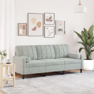 vidaXL Vidaxl - Canapé 3 places avec oreillers gris clair 180 cm velours
