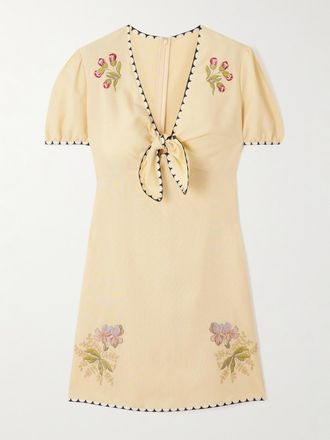 Valentino Garavani Minikleid Aus Webstoff Mit Bedruckten Twill-bes&auml;tzen Und Stickereien - Creme