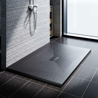 Sonni Duschwanne SONNI 140x100 Duschtasse Flach SMC inkl.Ablaufgarnitur,Antirutsch,Schneidbaren Design Grau
