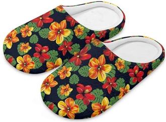 Coloranimal Pantoufles dint&eacute;rieur pelucheuses &agrave; bout ferm&eacute; pour femme - L&eacute;g&egrave;res et confortables, Fleur Feuille de Palmier, 35.5/36.5 EU